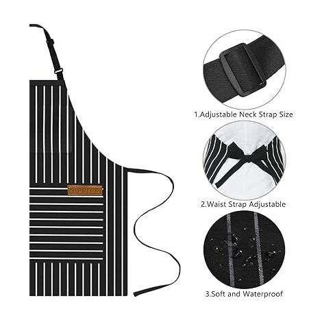 Tabliers de Cuisine,Tablier Réglable avec Poches Tablier Cuisine Homme Femme pour Restaurant ...