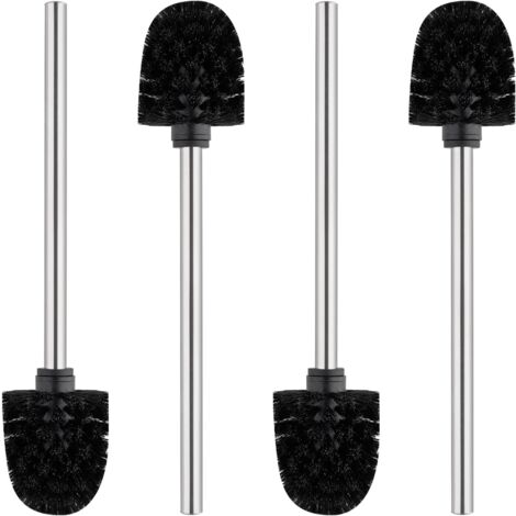 Brosse WC Classique 4 Pièces, Manche en Acier Inoxydable, Tête de Brosse Noire 7CM