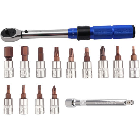 1/4" Drive Click Torque Wrench Set 2-24Nm W/ Hex Phillips Star Bits ...