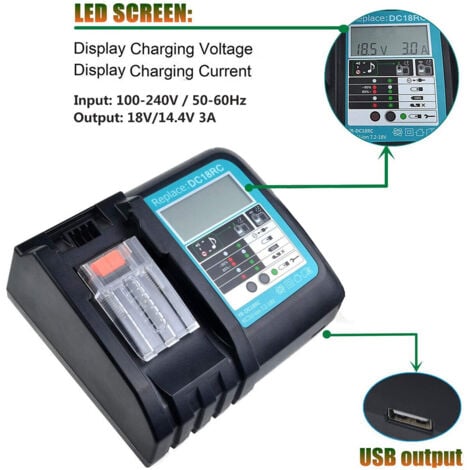 Power Source Kit für Makita 18Volt mit 1X BL1860B Akku 18V 6,0Ah + DC18RC Ladegerät 3A Ersatz ...