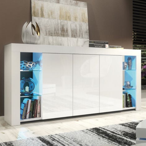 Eden Sideboard 164cm - White with Gloss Doors & LED