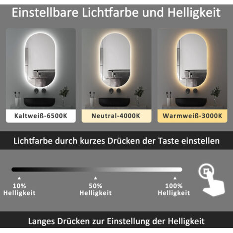 Boromal Oval Badspiegel mit Beleuchtung 50x90cm LED Badezimmer Spiegel ...