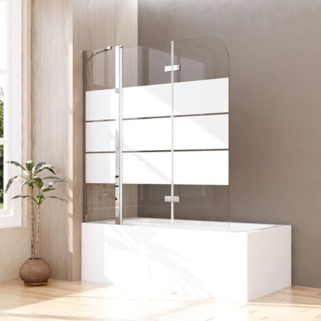 Duschwand für Badewanne 160x140cm 3-teilig Faltbar, Gestreift Glas Badewannenaufsatz mit festem ...