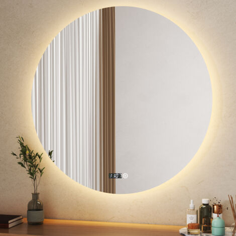 Boromal Badspiegel mit Beleuchtung Runder Spiegel mit Uhr 60x60cm LED ...