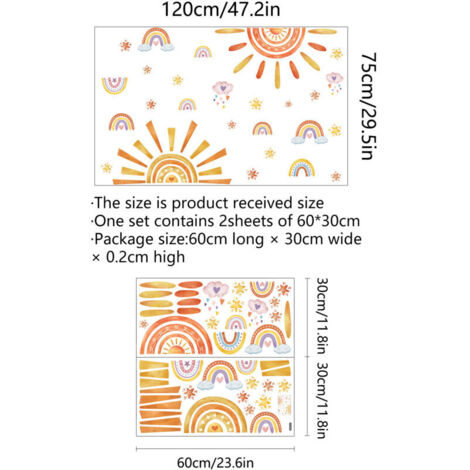 Stickers Muraux Enfants Arc en Ciel Soleil Autocollants Muraux Mural ...