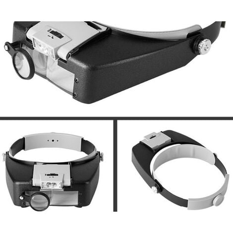 Bandeau Loupe Horloger Mains Libres Loupe avec Lumière Casque Loupe Grossissante avec LED ...