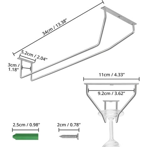 Porte Verres Suspendu en Acier Chromé avec Vis et Chevilles (Lot de 2 ...
