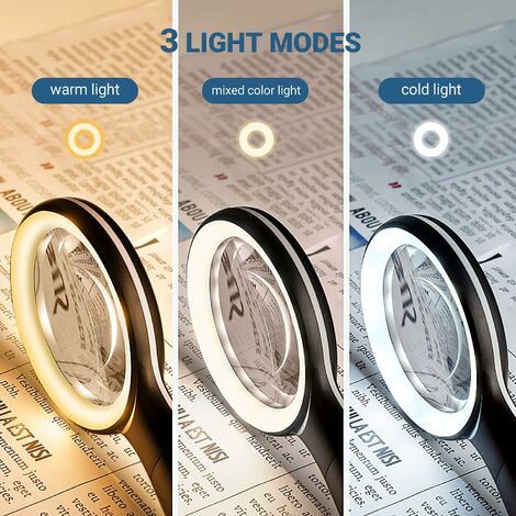 Loupe de Lecture Eclairante,Loupe de Lecture éclairée 10x,Loupe Eclairante avec 18 Lumière LED ...