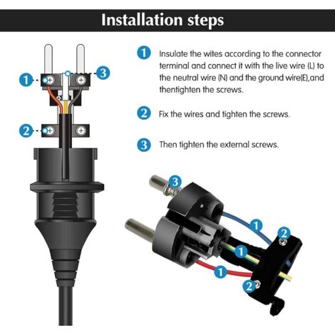 Kit Fiche Mâle & Prise Fem en Caoutchouc, 250V 16A, IP44, Noir