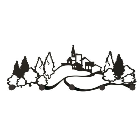Cintre mural paysage 75x25 cm en fer et bois, design moderne pour ...