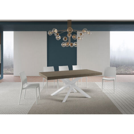 Table extensible Volantis gris tourterelle 200/460x90 cm avec pieds blancs