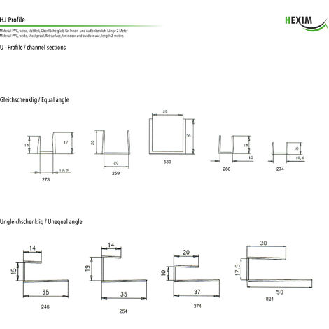Profili di bordatura PVC bianco 2m - H / U & profili di montaggio ad ...