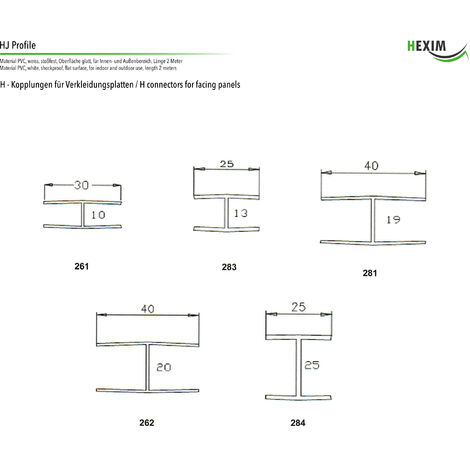 Profili di bordatura PVC bianco 2m - H / U & profili di montaggio ad ...