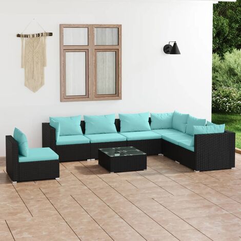 Prolenta Premium 8-tlg. Garten-Lounge-Set mit Kissen Poly Rattan