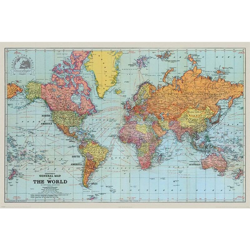 Poster Stanfords General Map of the World Colour 91.5x61cm.