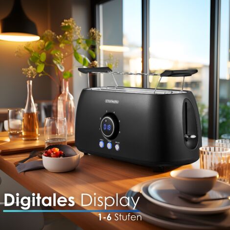 XXL 4 Scheiben Toaster Schwarz Digitales Display Toster Großer Toaster ...