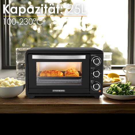 Steinborg Mini Backofen 25 Liter 60 Min Timer 100-230°C 1500 Watt Ober ...