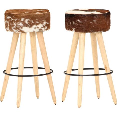 Maison Exclusive - Barhocker 2 Stk. Braun Raues Mangoholz und Echtleder