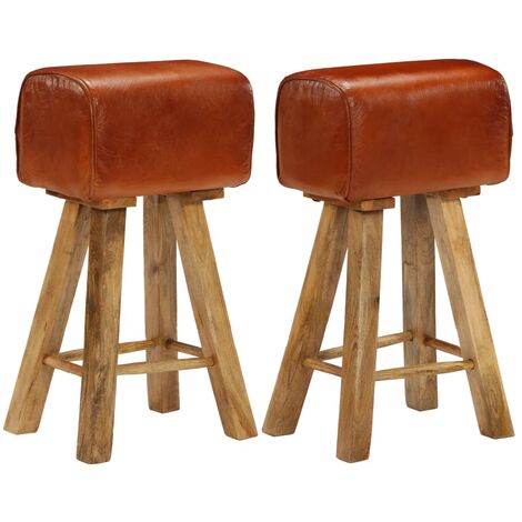 Maison Exclusive - Barhocker 2 Stk. Echtleder und Mango-Massivholz