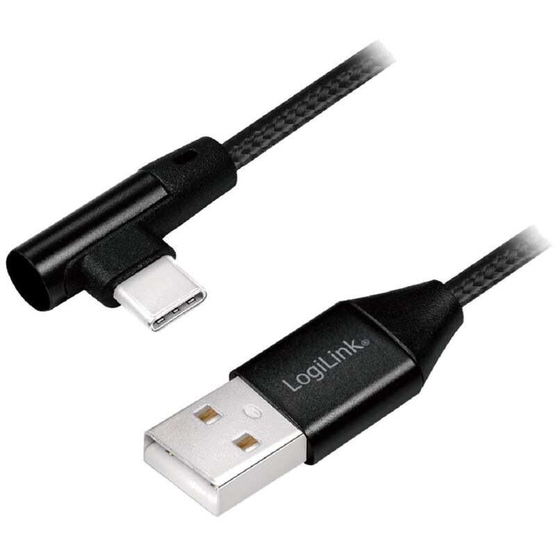 Cable USB 2.0 USB A male USB C prise male angulaire 1m - Noir