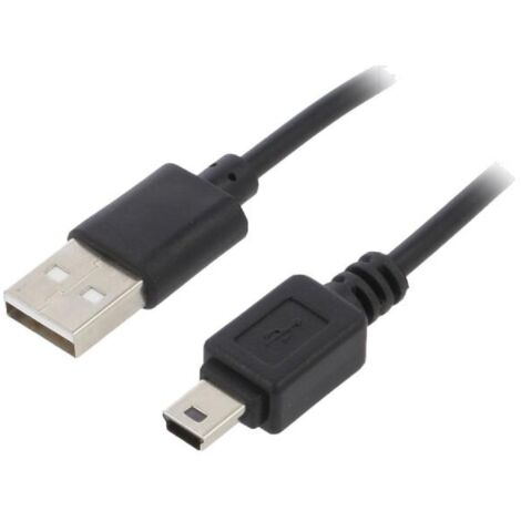 Cable- USB 2.0- USB A prise.USB B mini prise- nickele- 1.8m- noir