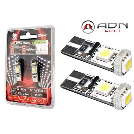 2 Ampoules LED - T10 12V 5W 9000K - W2.1x9.5D - Puce SMD - Blanc