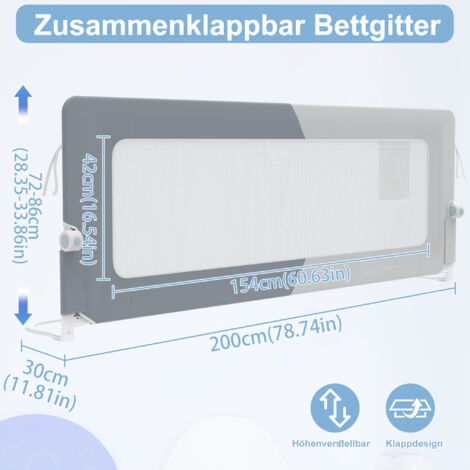 HENGMEI 200cm Bettgitter Rausfallschutz klappbar 180 Grad drehbar ...