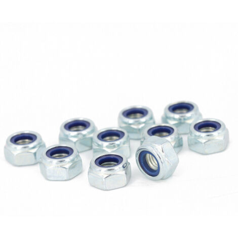 Lot de 10 - Écrou frein hexagonal M10 avec nylon DIN 985 classe 8 zingué