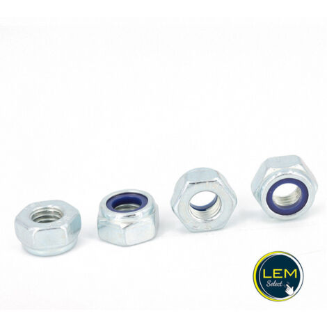 Lot de 10 - Écrou frein hexagonal M10 avec nylon DIN 985 classe 8 zingué