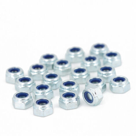 Lot de 20 - Écrou frein hexagonal M6 avec nylon DIN 985 classe 8 zingué