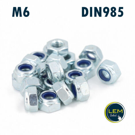 Lot de 20 - Écrou frein hexagonal M6 avec nylon DIN 985 classe 8 zingué