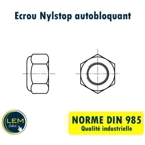 Lot de 5 - Écrou frein Nylstop hexagonal autobloquant M20 avec nylon DIN 985 classe 8 zingué