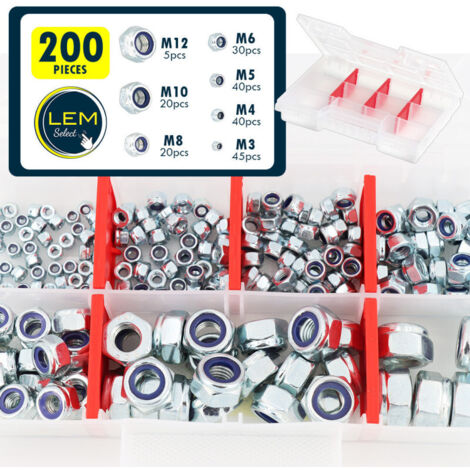 Lot de 200 Écrous frein hexagonal autobloquant nylon DIN 985 zingué M3 ...