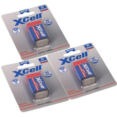 3x XCell Lithium 9V Block 1200 mAh 6AM6 im 1er Blister