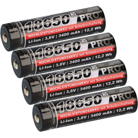 4x Kraftmax 18650 Pro Hochleistungsakku Li-Ion 3,6V 3400mAh inkl. Micro ...