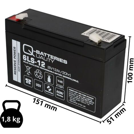 Q-Batteries 6LS-12 6V 12Ah Blei-Vlies Akku / AGM VRLA mit VdS