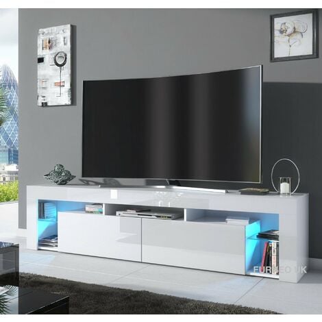 Furneo White TV Stand 200cm Cabinet Unit Matt & High Gloss Milano06 ...