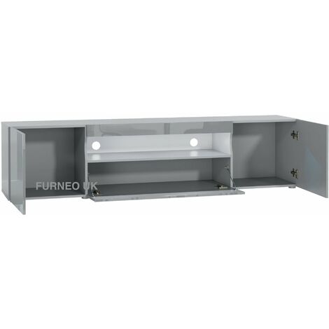 Furneo 200cm Long TV Stand Unit Cabinet Matt & High Gloss Grey ...