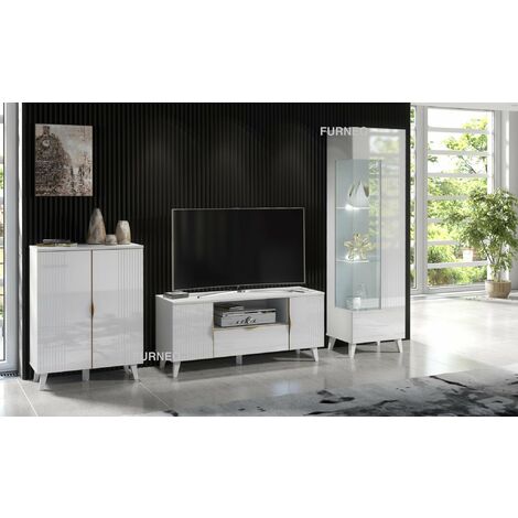 Furneo High Gloss & Matt White Living Room Set TV Stand Display Cabinet ...