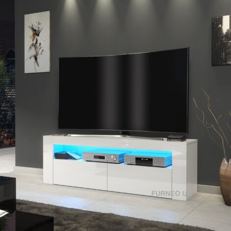 Furneo White TV Stand 125cm Cabinet Unit High Gloss & Matt Clifton03 ...