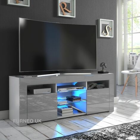 Furneo Grey TV Stand 120cm Unit Cabinet Matt & High Gloss PuzzoG Blue ...
