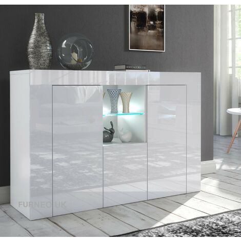 Furneo Matt & High Gloss White Cabinet Cupboard Sideboard Unit ...
