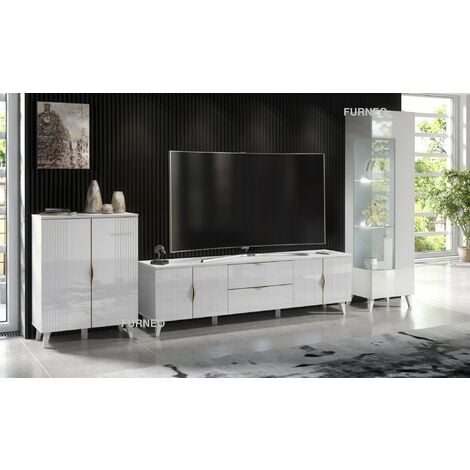 Furneo High Gloss & Matt White Living Room Set TV Stand Display Cabinet ...