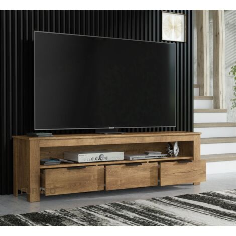 Furneo TV Stand Dark Oak Effect 170cm Unit Cabinet White LED Lights ...