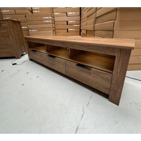 Furneo TV Stand Dark Oak Effect 170cm Unit Cabinet White LED Lights ...