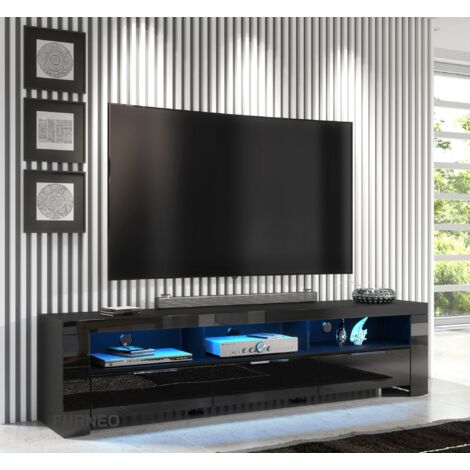 Furneo 200cm Black Long TV Stand Unit Cabinet Matt & High Gloss Blue ...