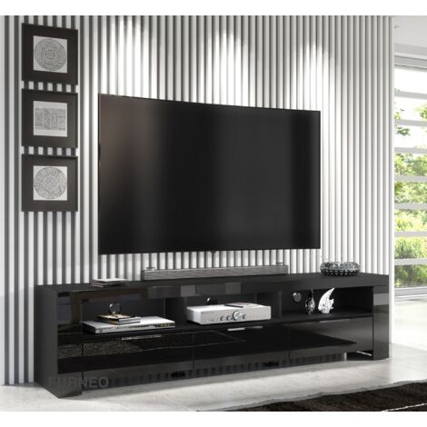 Furneo 200cm Black Long TV Stand Unit Cabinet Matt & High Gloss White ...