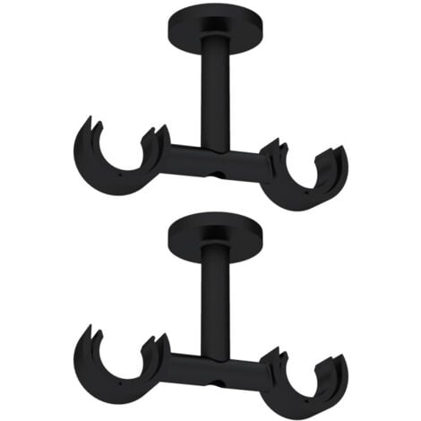 2 Support Double, Noir, Double Tringle à Rideaux, Support pour Plafond, Diamètre 28 mm