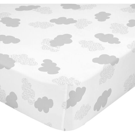 Sábana Bajera HappyFriday BASIC KIDS Blanco Gris 70 x 140 x 14 cm Nubes