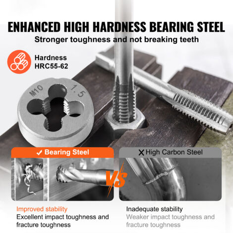 VEVOR Set di Filiere Maschi Utensili per Filettatura Misura Metrica M2 ...